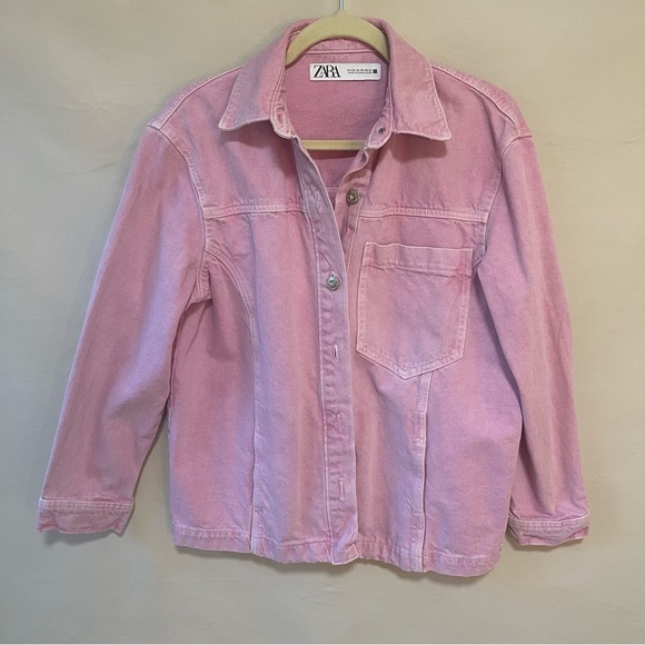Zara | Jackets & Coats | Zara Pink Jean Jacket Size Small Oversized ...